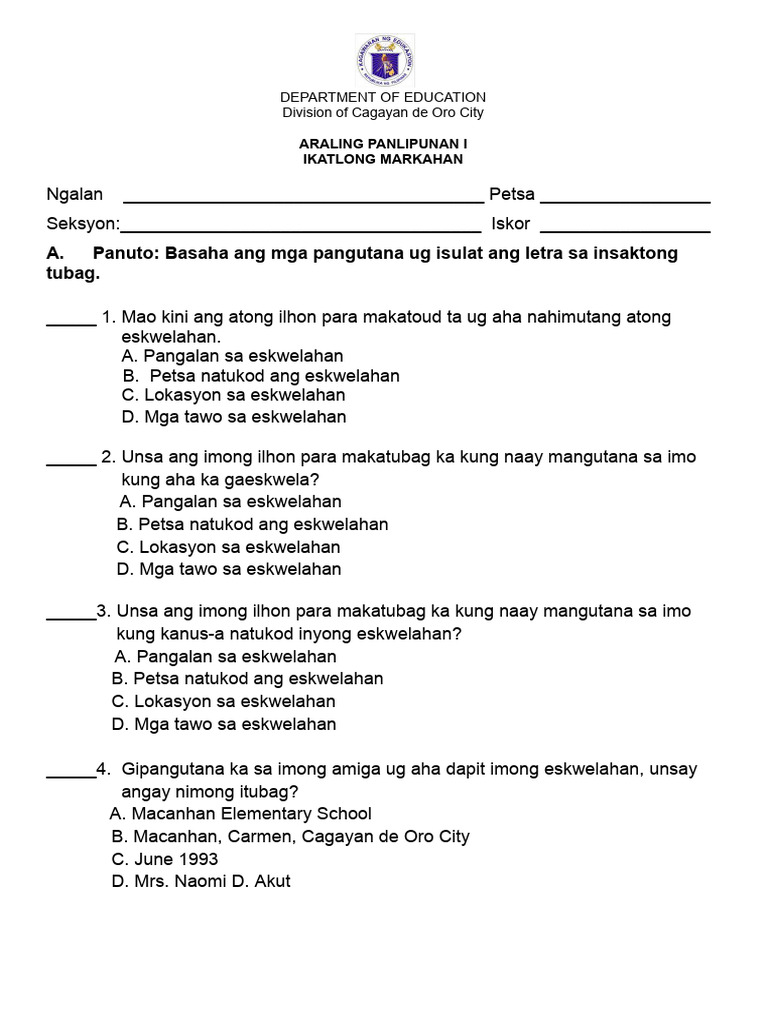 AP Grade 1 - 3rd Q | PDF
