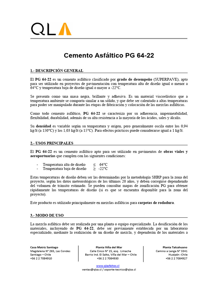 PG-64-22 Chile | PDF | Cemento | Materiales