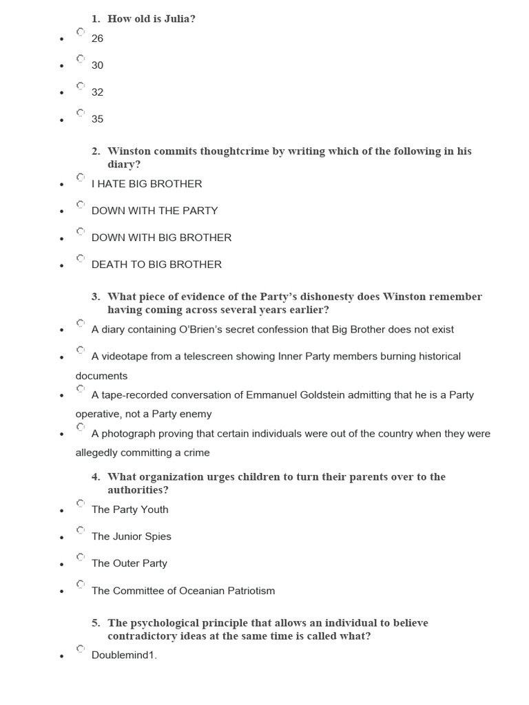 1984 quiz | PDF | George Orwell