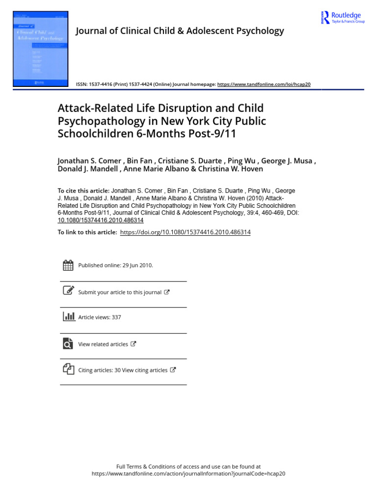Attack-Related Life Disruption and Child Psychopathology in New York ...