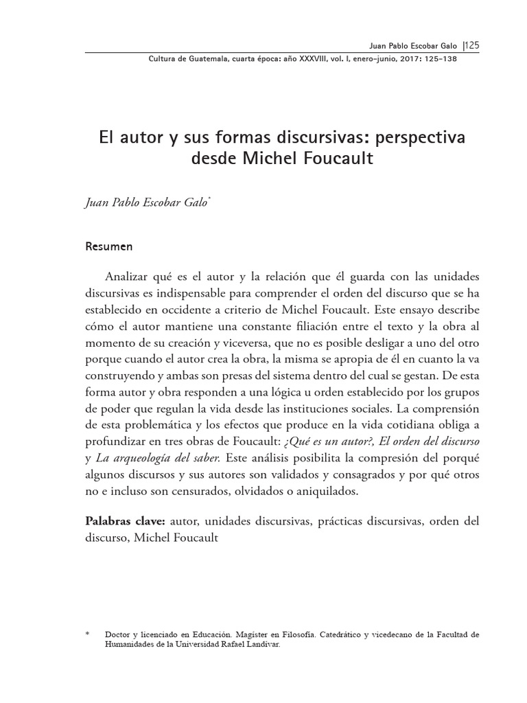 El Autor y Sus Formas Discursivas | PDF | Autor | Michel Foucault