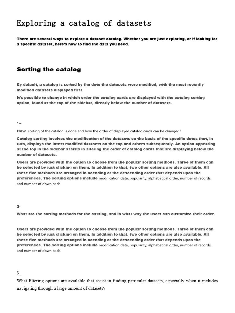 Exploring A Catalog of Datasets | PDF | Metadata | Chart