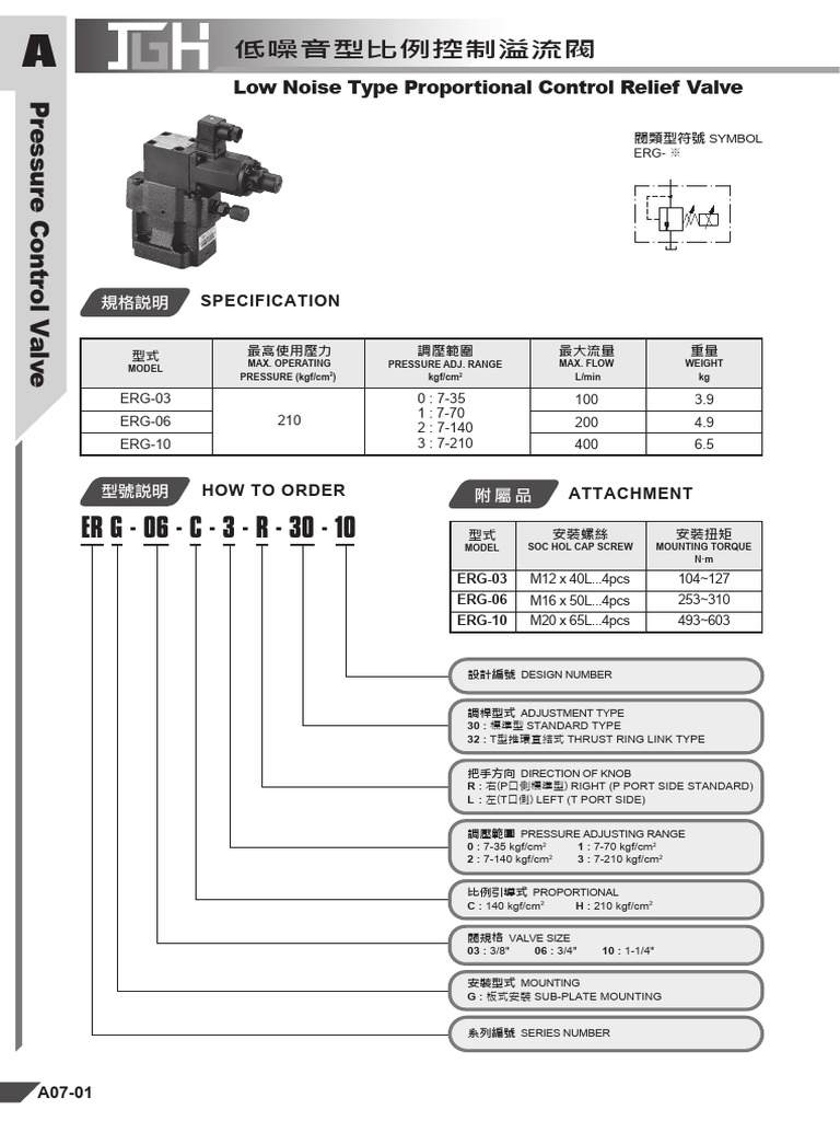 A07-01~02低噪音型比例控制溢流閥 ERG | PDF