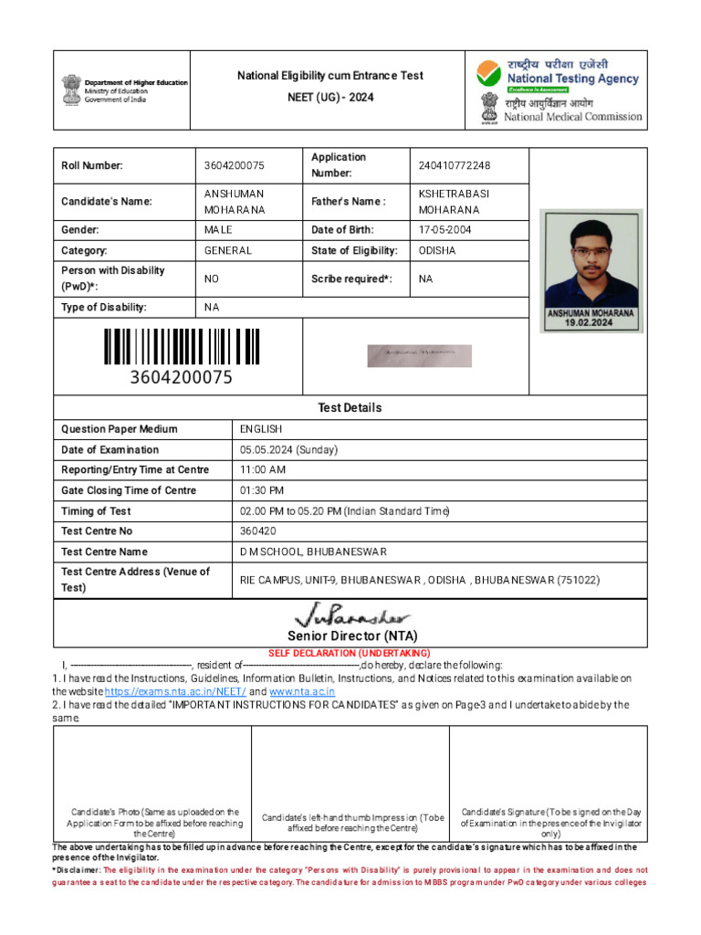 Neet - Ntaonline.in Frontend Web Admitcard Index | PDF | Identity Document