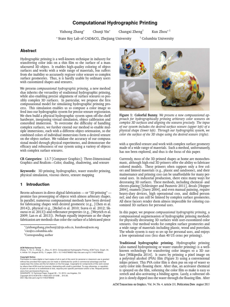 Computational Hydrographic Printing | PDF | 3 D Computer Graphics ...