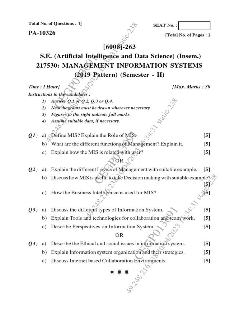 SPPU SE AIDS Management Information System Feb 2023 | PDF ...