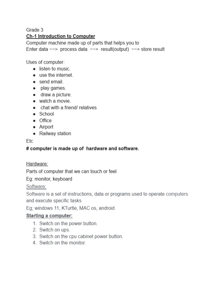 g3 Computer Ch-1 Notes | PDF | Computer Data Storage | Input/Output