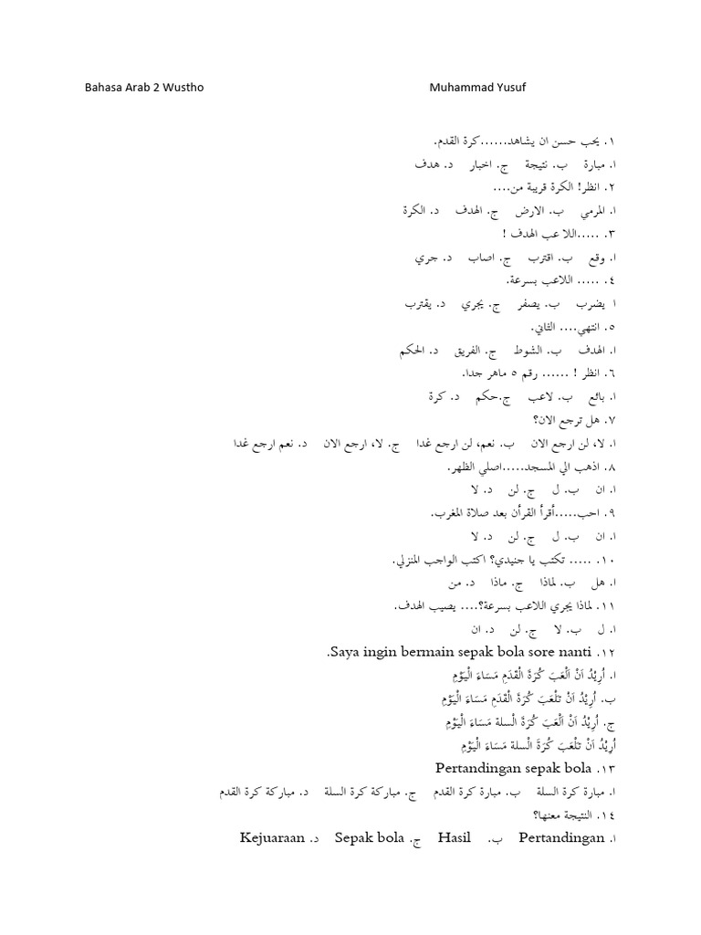 Soal Bahasa Arab kelas 8 MTs 2023-2024 | PDF