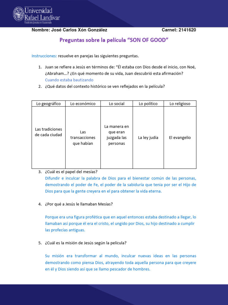 Preguntas Sobre La Película - SON OF GOOD. | PDF | Jesús | Mesías