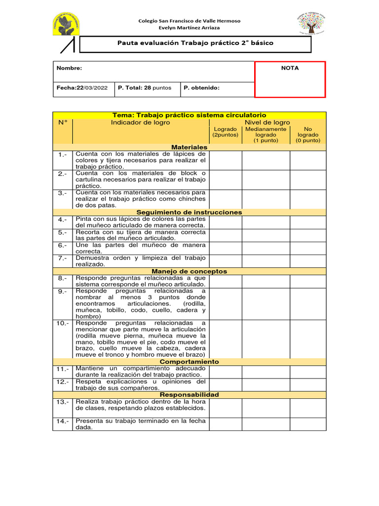 Pauta Trabajo Practico Ciencias | PDF
