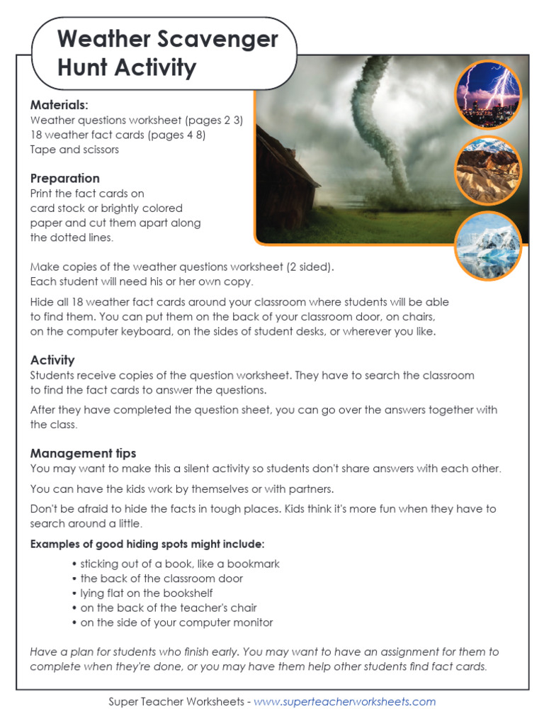 Weather Scavenger Hunt Activity Guide | PDF | Tornadoes | Weather