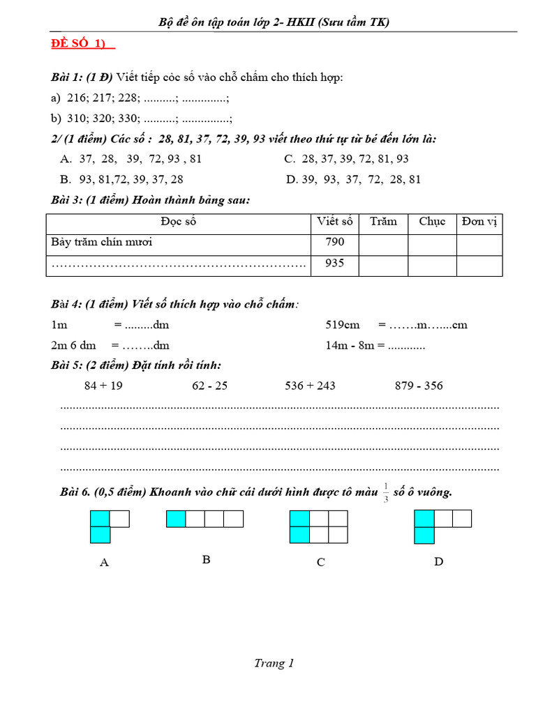 27 de On Tap Toan Lop 2 Ki 2 | PDF