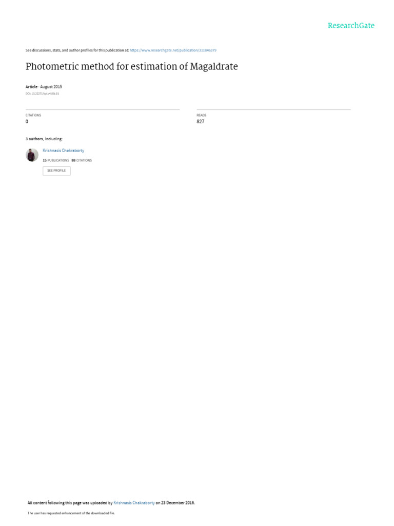 Photo Metric Method For Estimation of Ma Gald Rate | PDF | Detection Limit | Magnesium