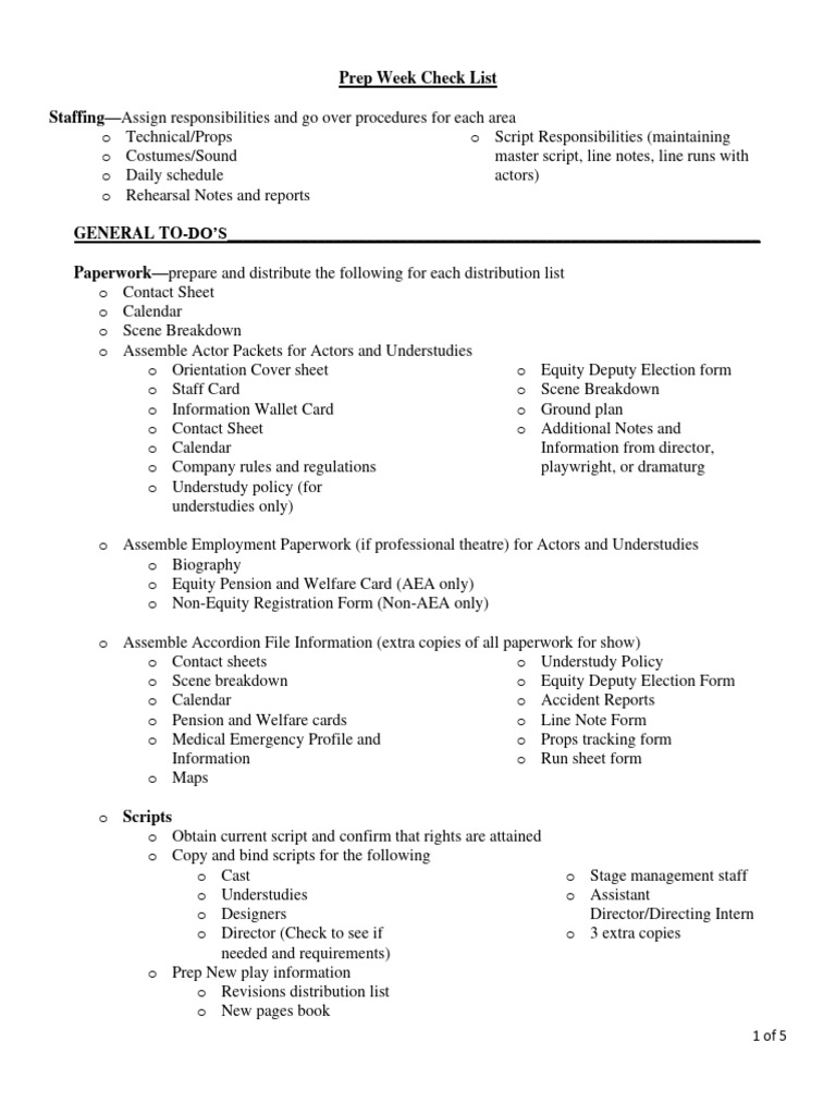 Prep Week Check List | PDF