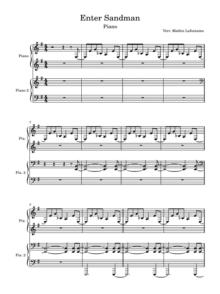 Enter Sandman Piano 4 Main | PDF
