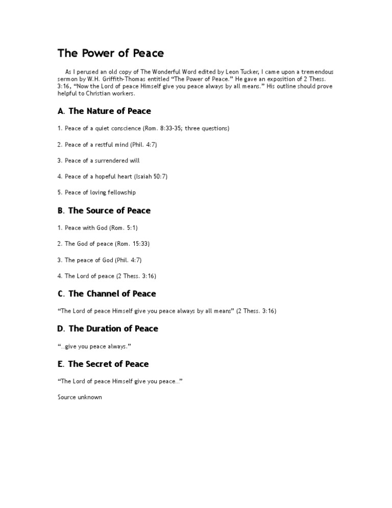The Power Of Peace Sermon Insights Pdf Philosophy Art