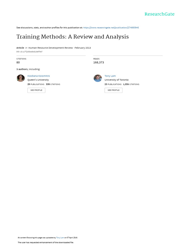 Overview of Training Methods and Analysis | PDF | Learning | Simulation