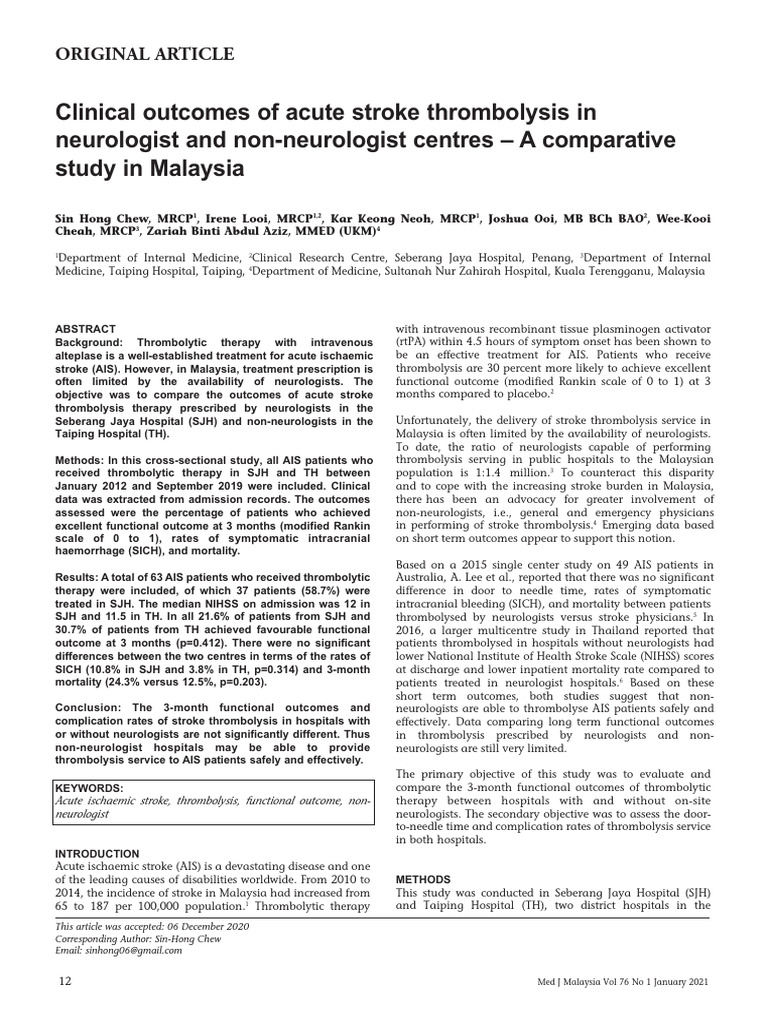 Acute Stroke Thrombolysis | PDF | Stroke | Patient