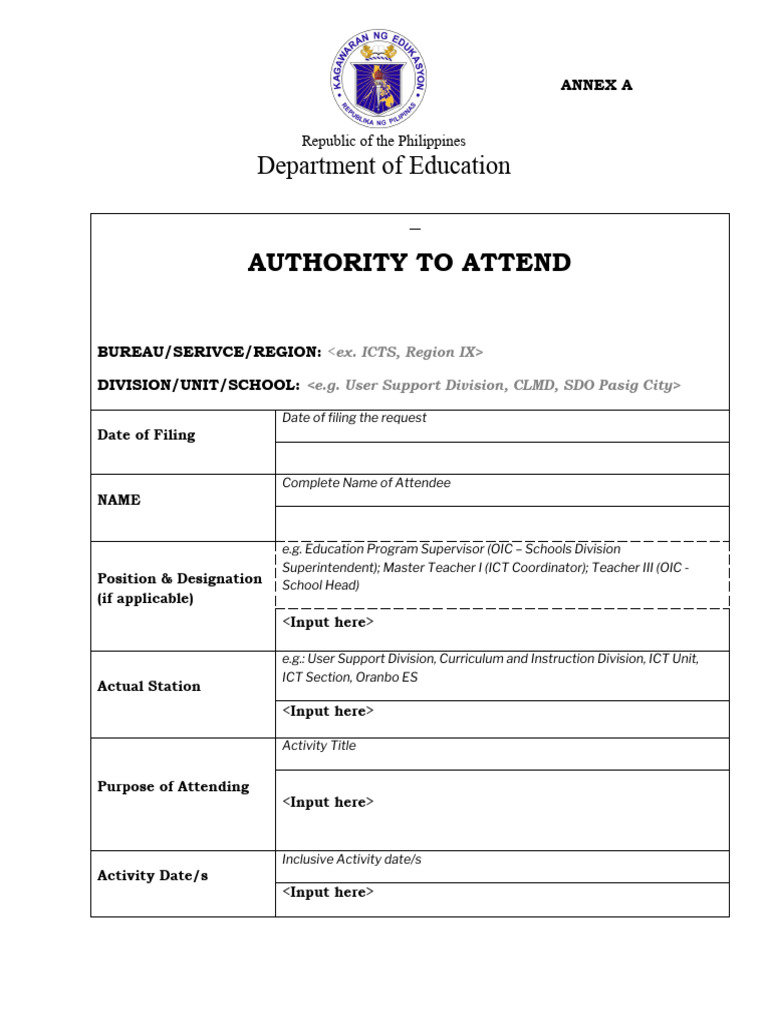 Authority-To-Attend (Please Make A Copy) | PDF