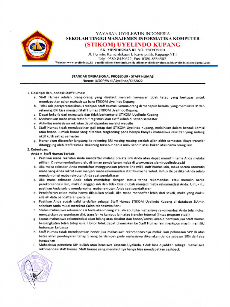 SOP Staff Humas | PDF