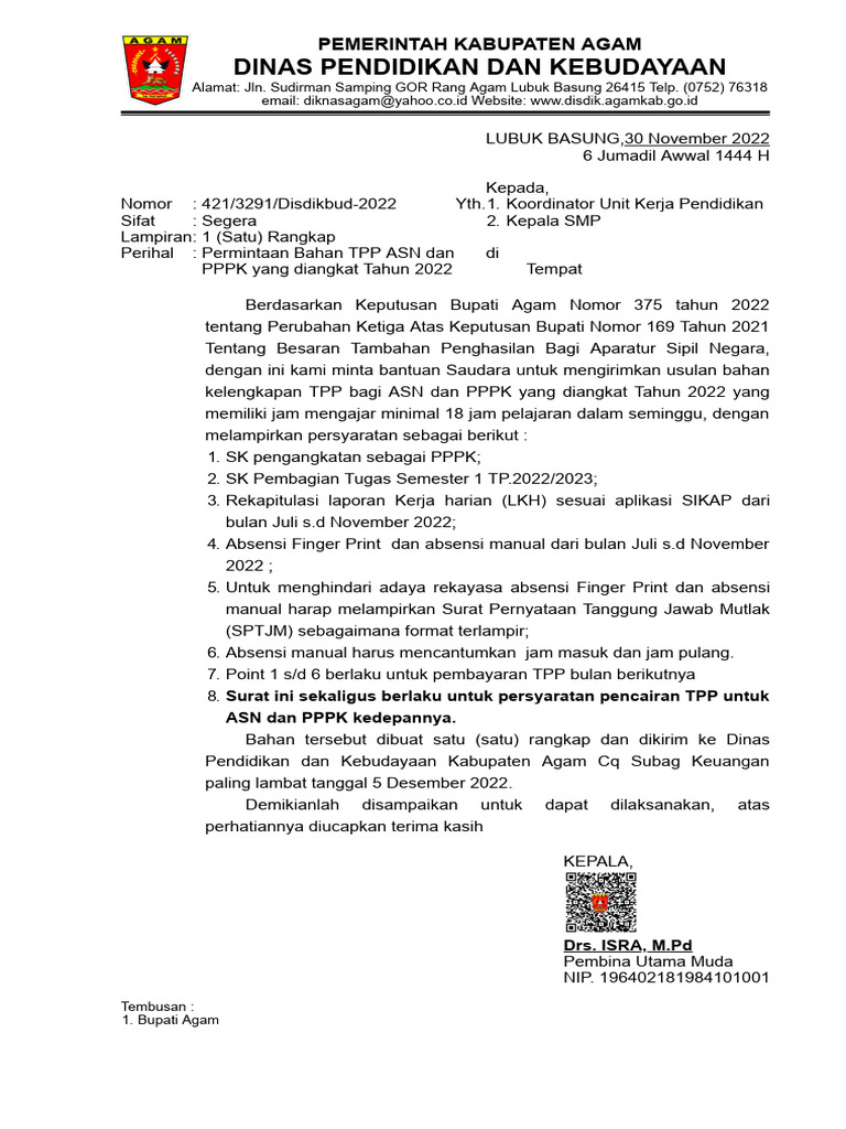 2022 11 30-Permintaan Bahan TPP ASN Dan PPPK Yang Diangkat Tahun 2022 | PDF