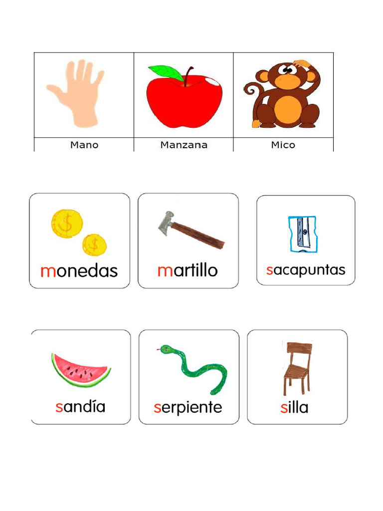 Imagenes Con La Letra M, S, L, P, R, N 5 Cada Una | PDF