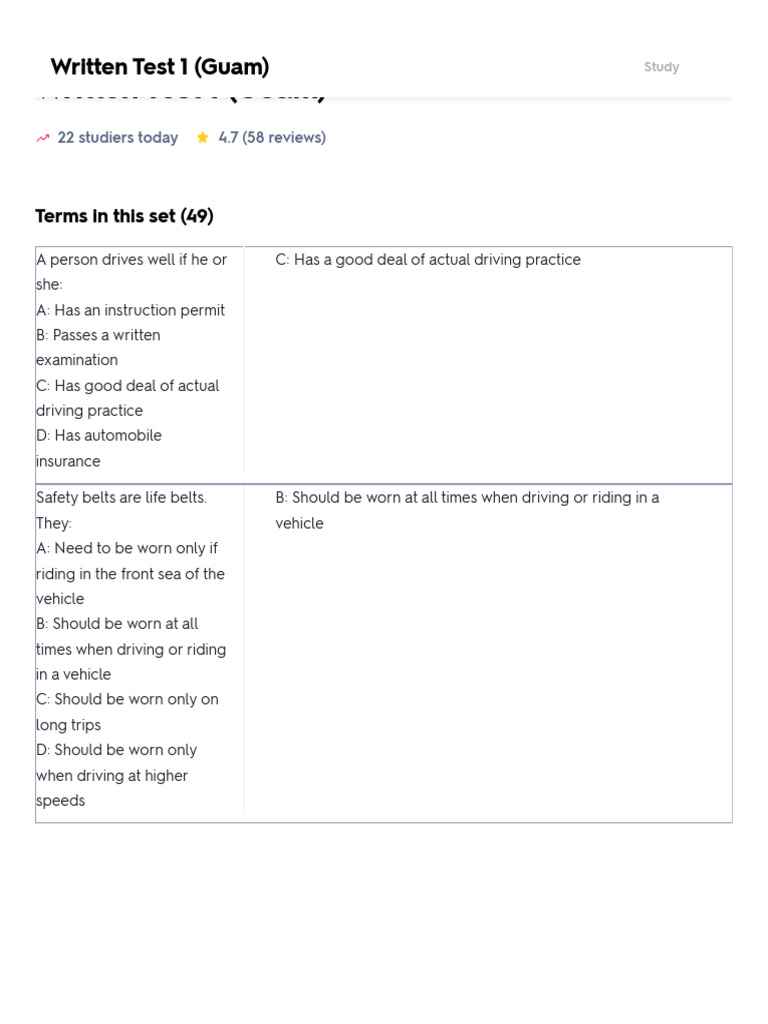 Guam Written Driving Test Guide | PDF | Traffic | Intersection (Road)