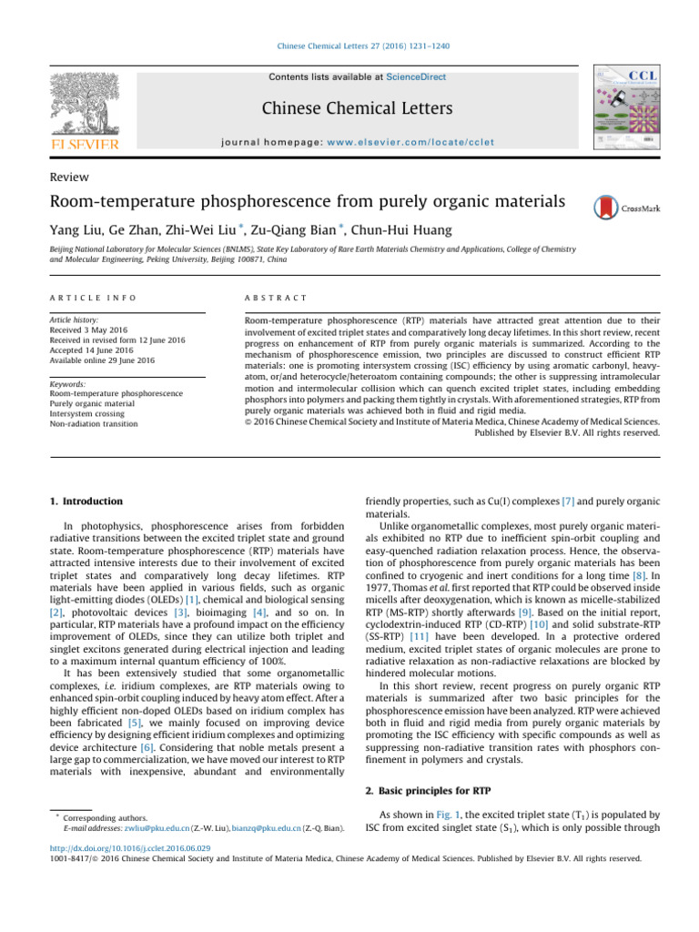 Chinese Chemical Letters: Yang Liu, Ge Zhan, Zhi-Wei Liu, Zu-Qiang Bian ...