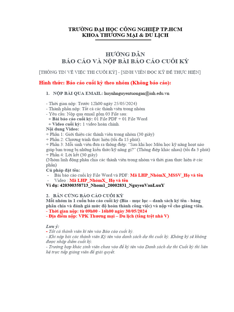 HK1 - Hướng dẫn Nộp Báo cáo cuối kỳ KNHN | PDF