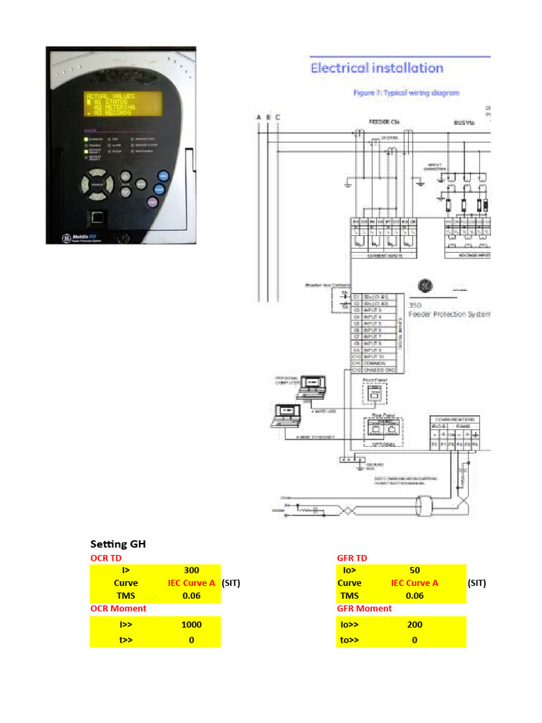 Setting Manual Relay Ge Multilin 350 GH | PDF | Relay | Electrical Wiring