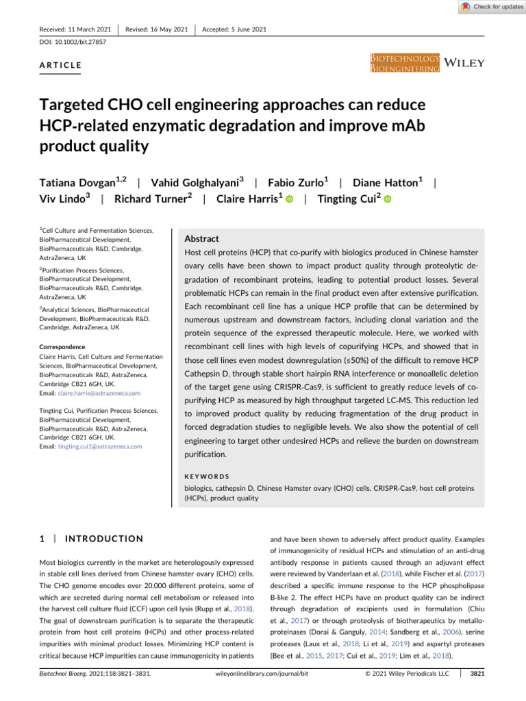 Targeted CHO Cell Engineering Approaches Can Reduce HCP Related ...