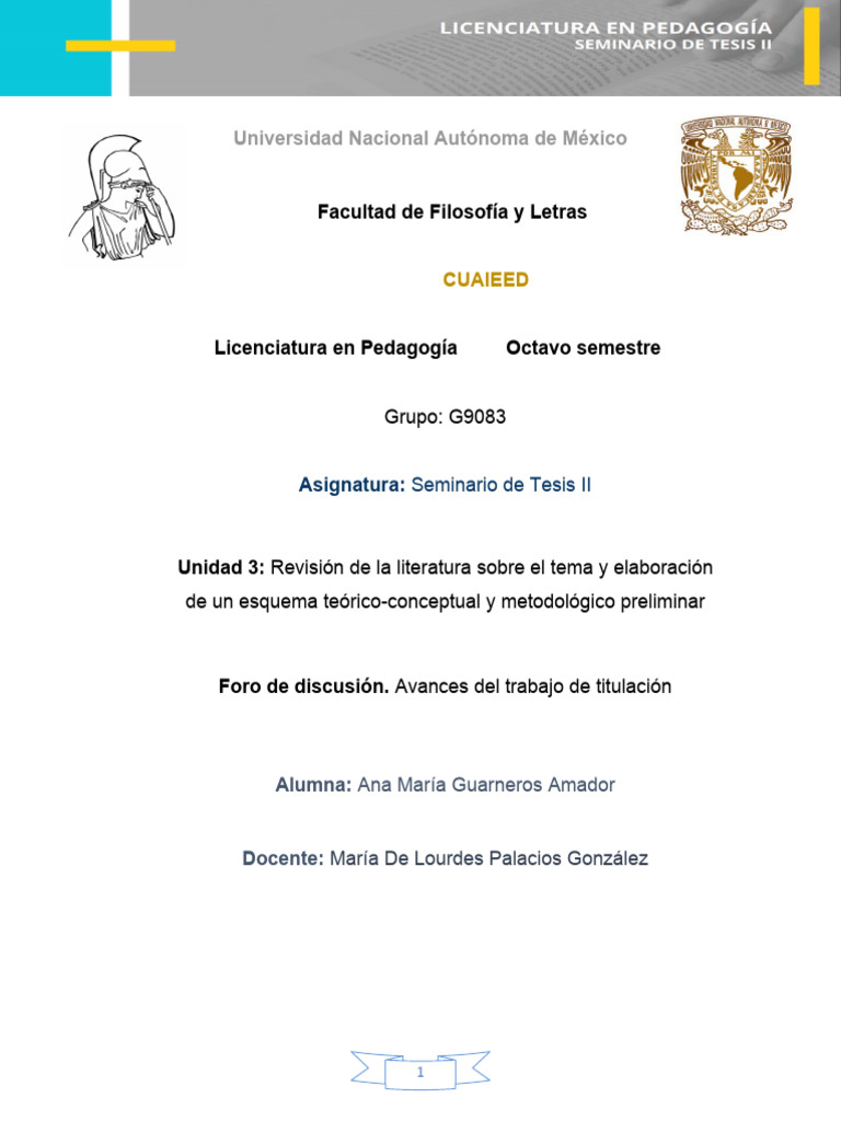 Ana - Guarneros - U3 - Foro de Discusión. Avances Del Trabajo de Titulación | PDF