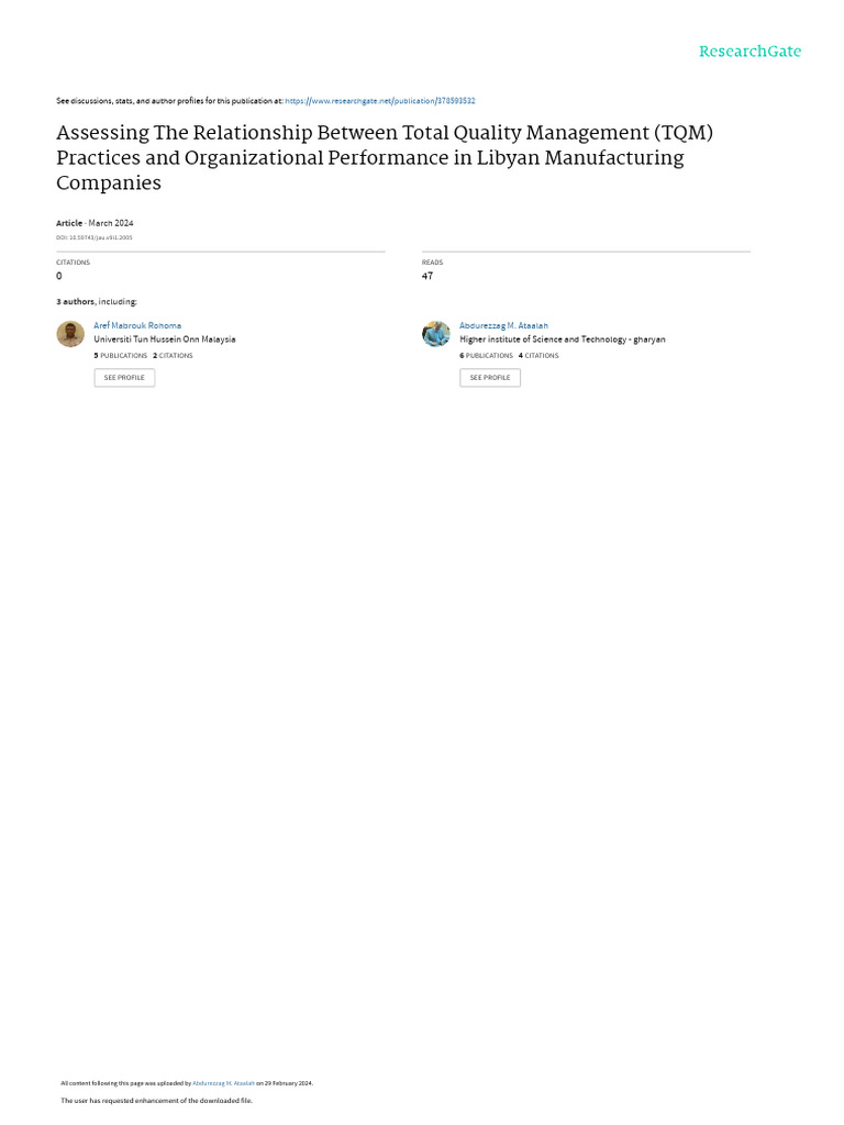 Assessing The Relationship Between Total Quality Management | PDF | Quality Management | Leadership