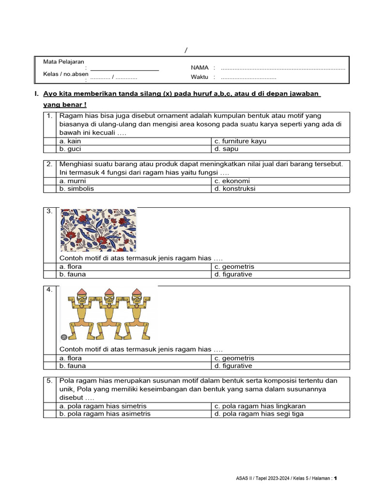 Soal SAS Kelas 5 Seni Rupa SMT 2 by Leonardo | PDF