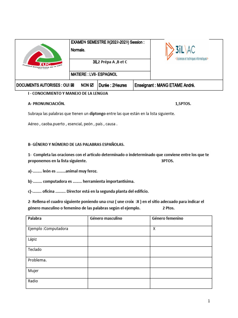 Prepa 3IL2 SEM II A1 ESP | PDF | Verbo | Lengua española