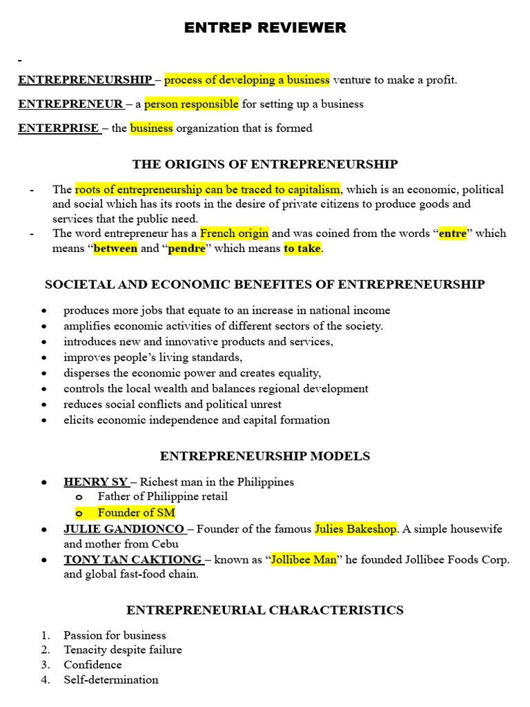ENTREP-REVIEWER | PDF | Entrepreneurship | Economics