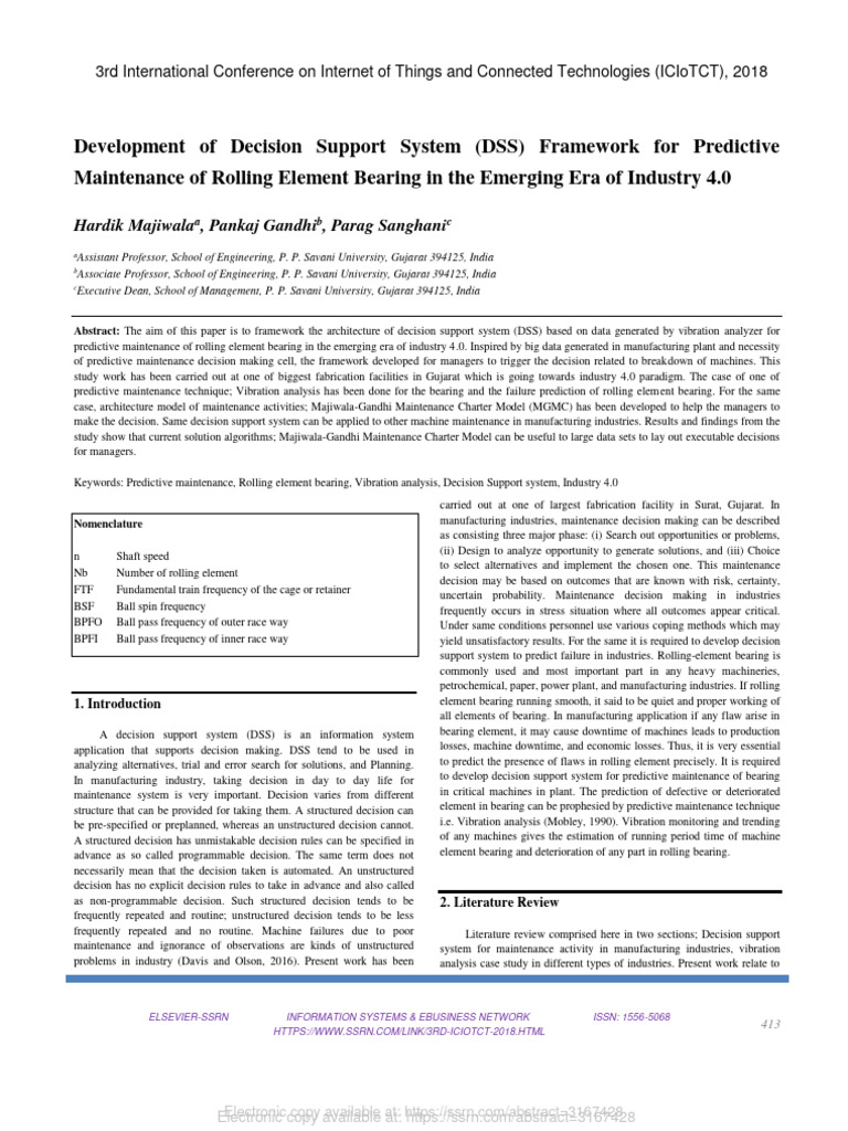 Development of Decision Support System (DSS) Framework For Predictive ...