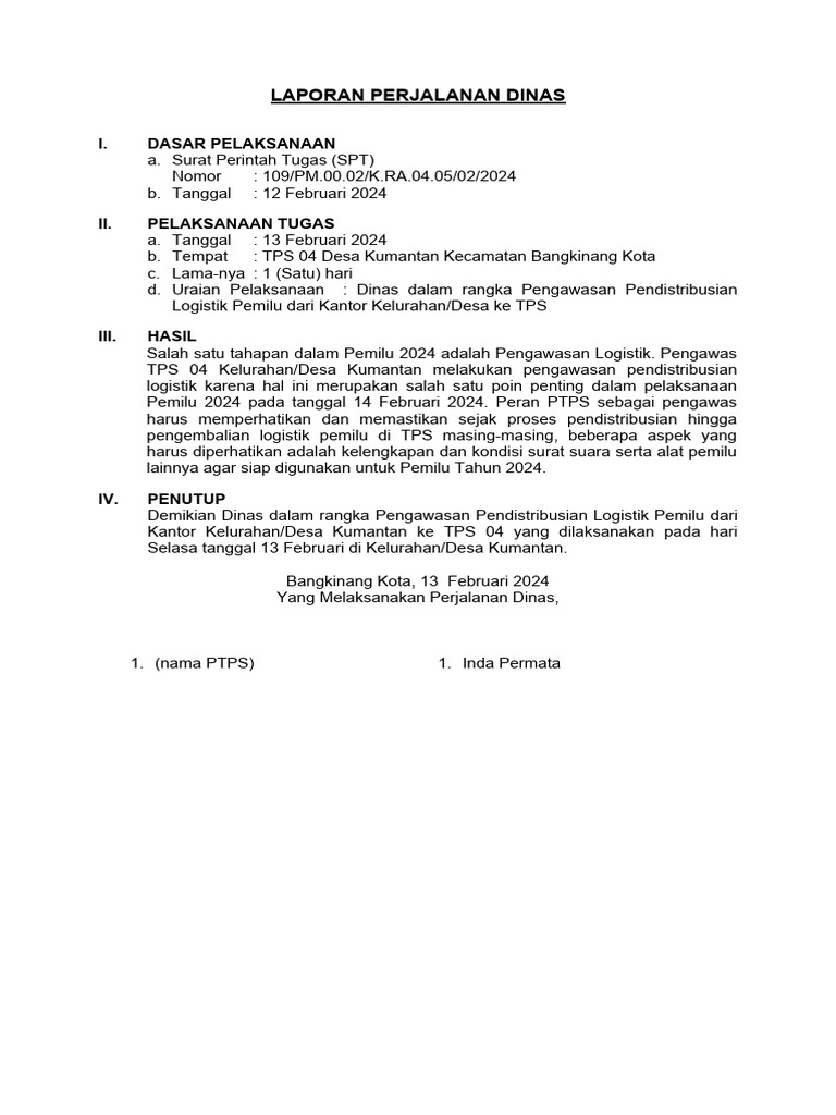 Laporan Perjalanan Dinas (LPD) + Dokumentasi Indah Permata | PDF