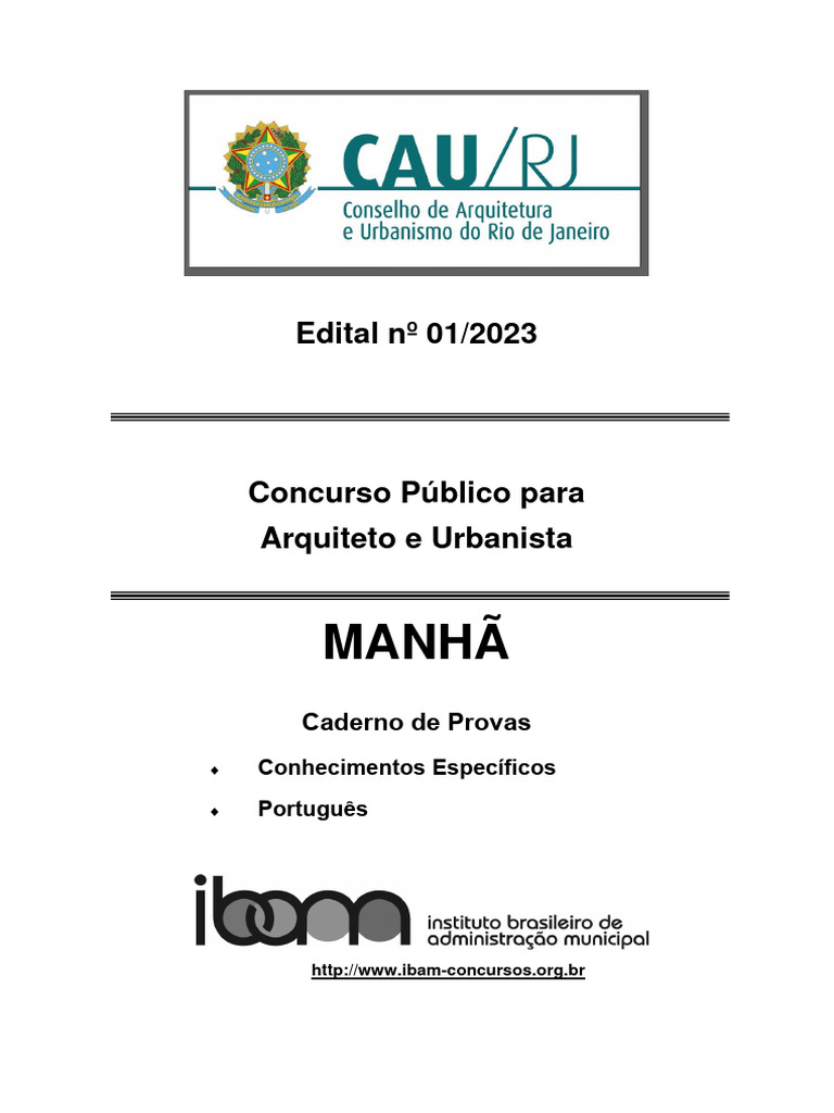 IBAM - CAU RJ - Arquiteto e Urbanista - 2023 | PDF | Urbanismo