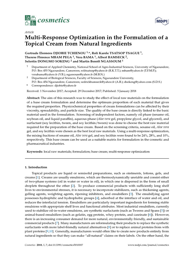 Multi-Response Optimization in The Formulation of | PDF | Emulsion