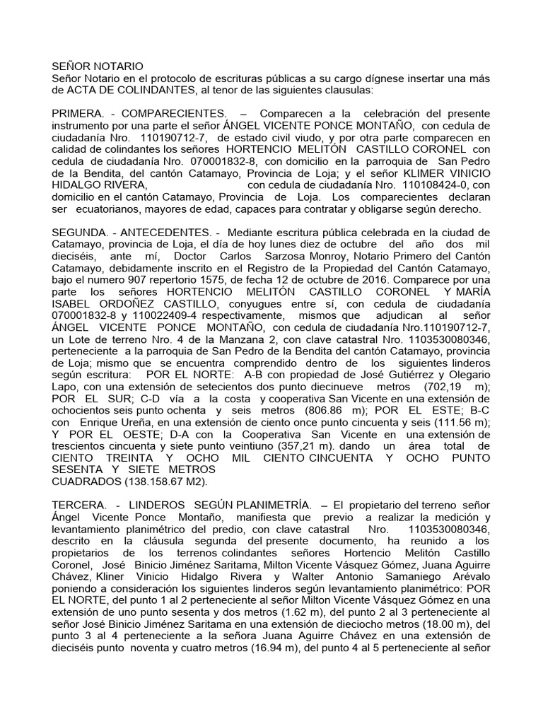 Acta de Colindantes | PDF