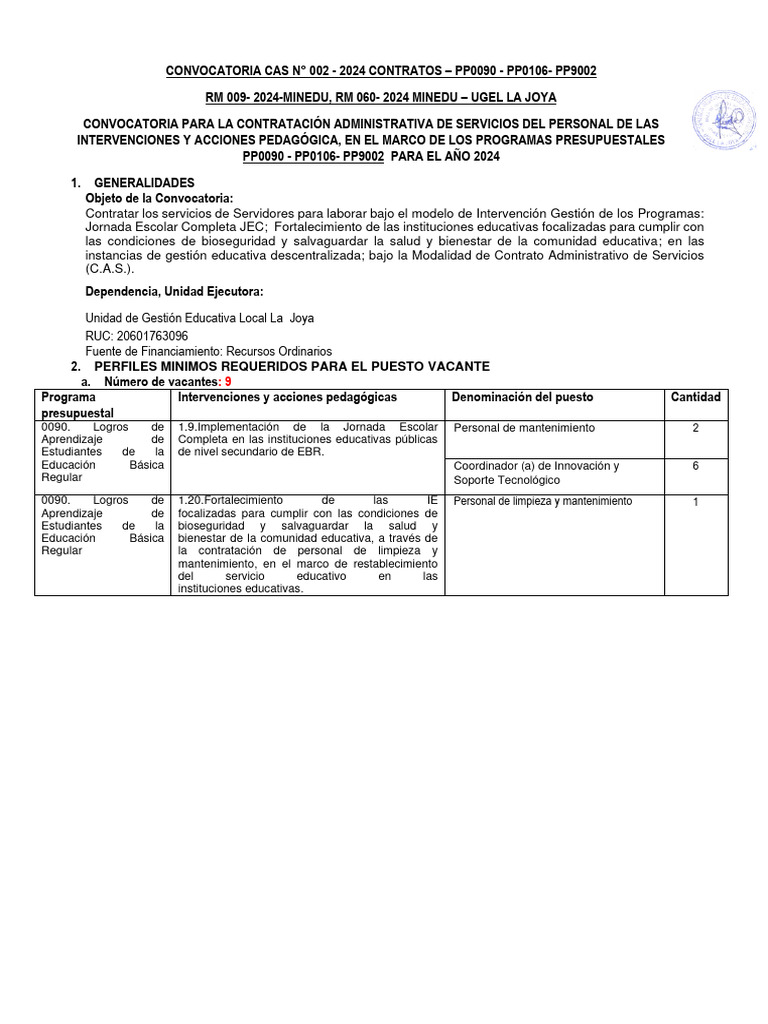 Convocatoria CAS 2024: Personal Educativo | PDF | Documento de ...