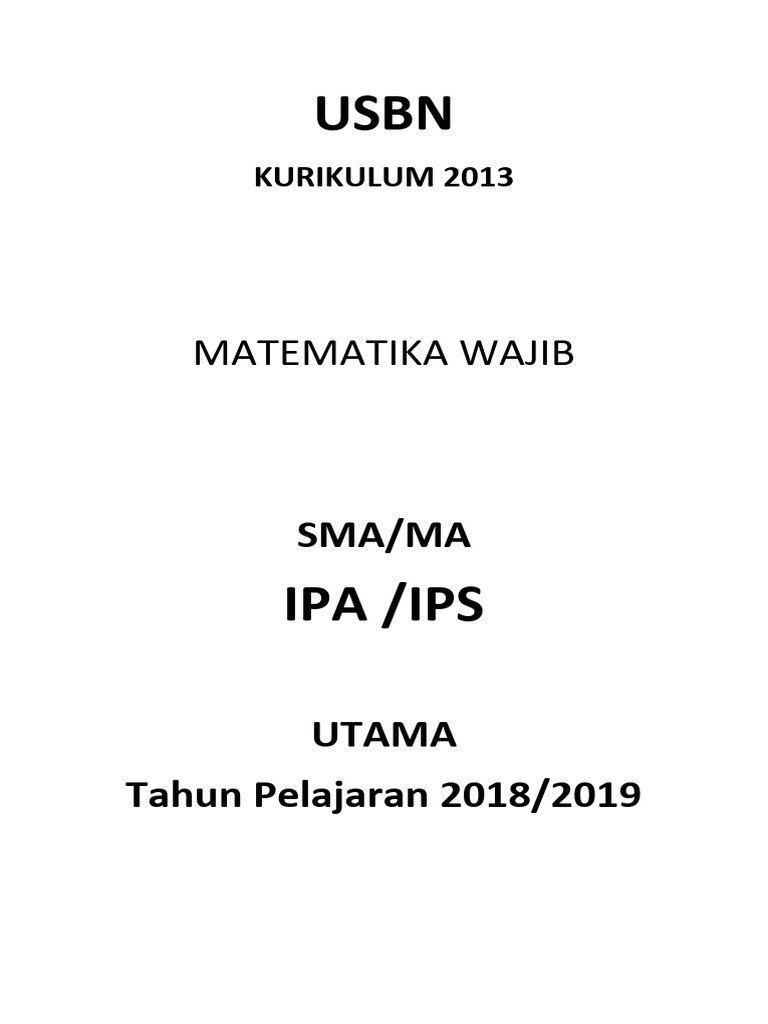 Soal Usbn Matematika Wajib Revisi 2019 | PDF