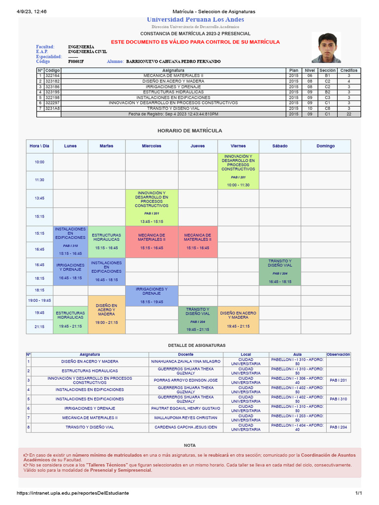 Horario Upla 2023 - 2 | PDF | Ingeniería