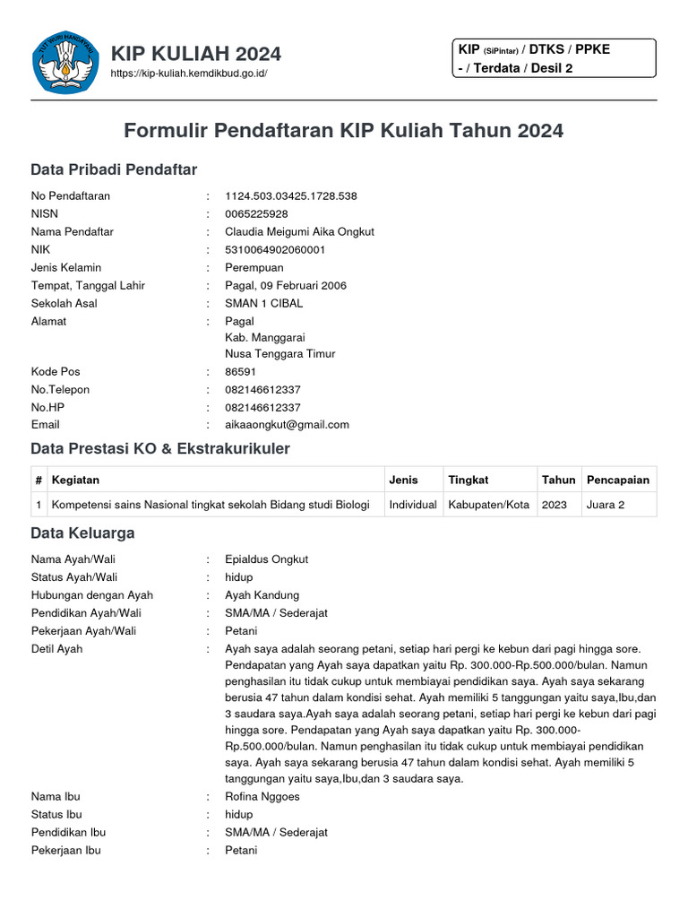 Formulir Peserta Kip Kuliah 2024 Pdf