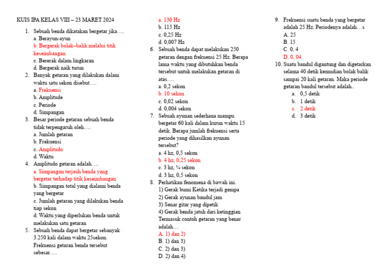 Kuis Ipa Kelas Viii - 23 Maret 2024 | PDF