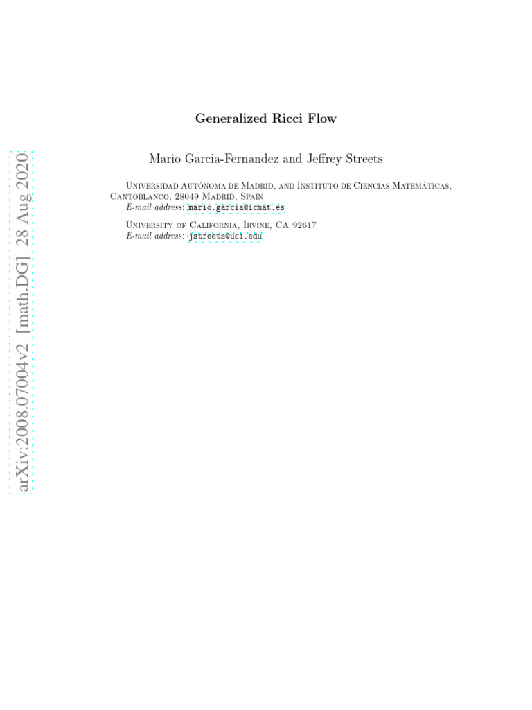 Generalized Ricci Flow | PDF | Geometry | Differential Geometry