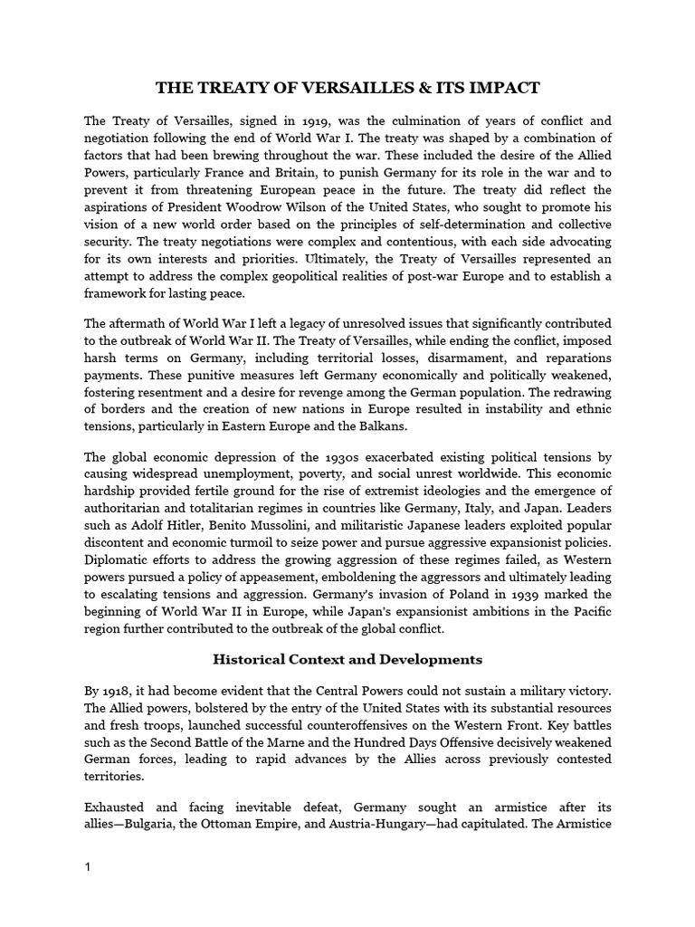 Treaty of Versailles Rise Germany | PDF | Treaty Of Versailles | World ...