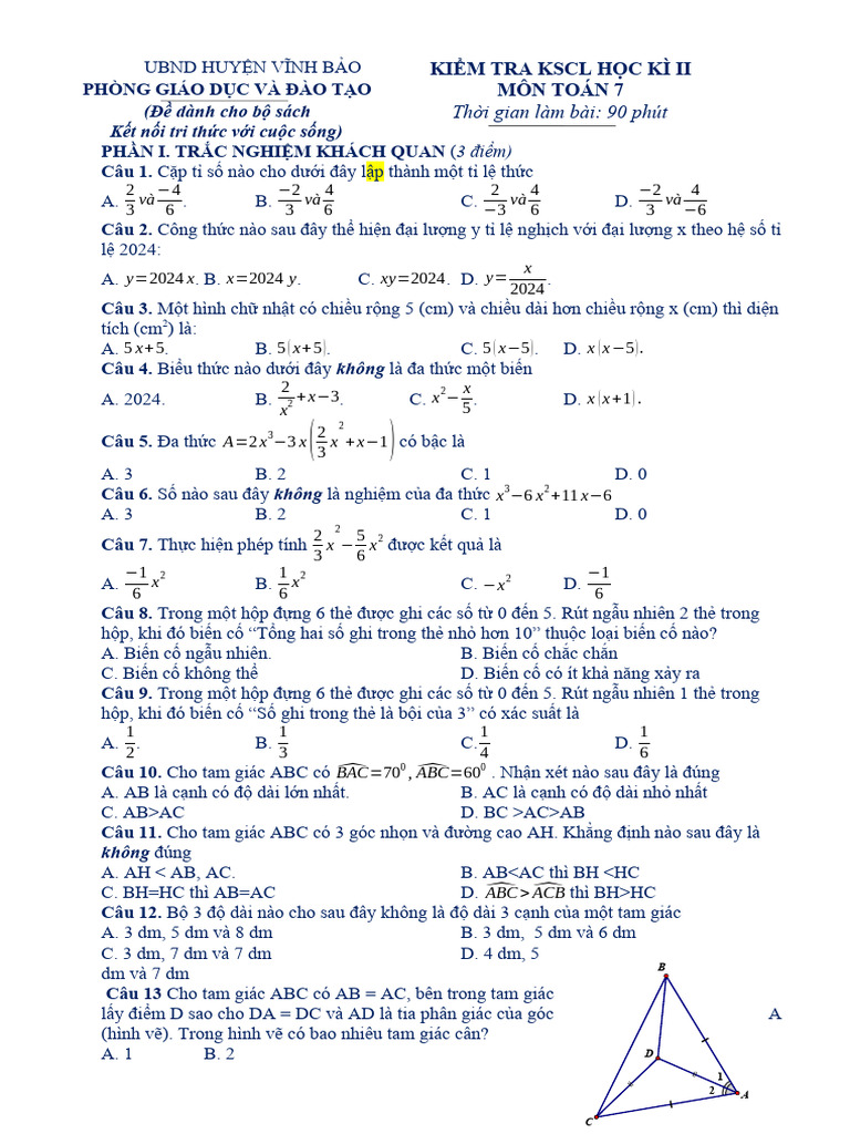 De Hoc Ky 2 Toan 7 Nam 2023 2024 Phong GDDT Vinh Bao Hai Phong | PDF