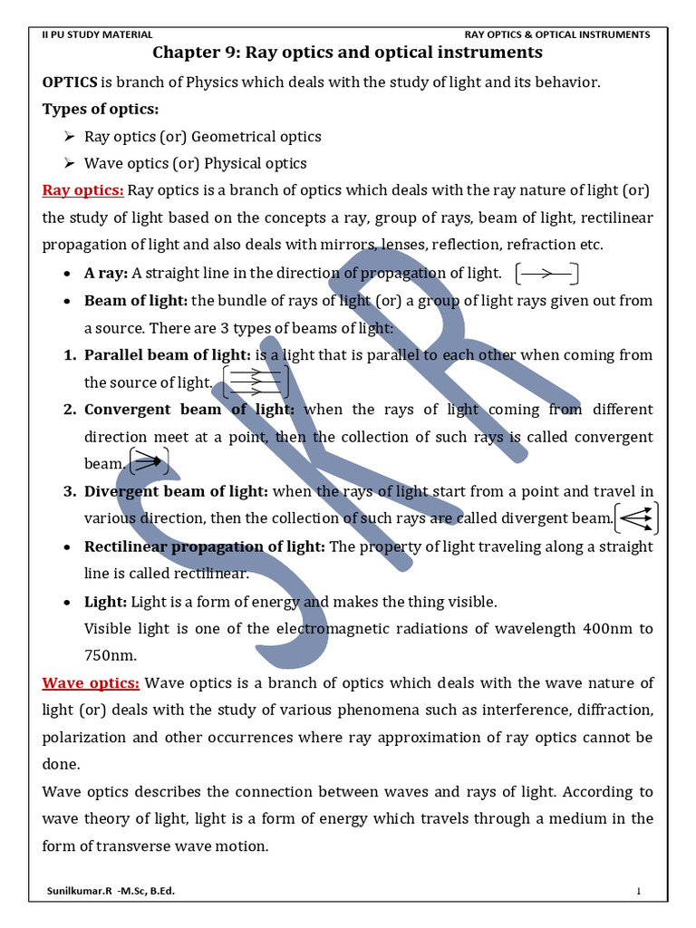 Chapter 09 Ray Optics (PDF) | PDF | Reflection (Physics) | Optics